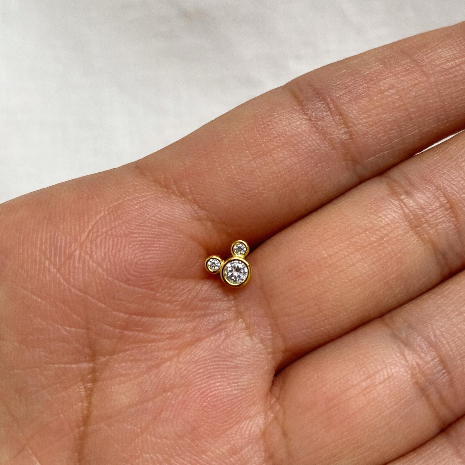 3 Taşlı Mickey Mause Figürlü Piercing | 925 Gümüş Kıkırdak Piercing 925 ...