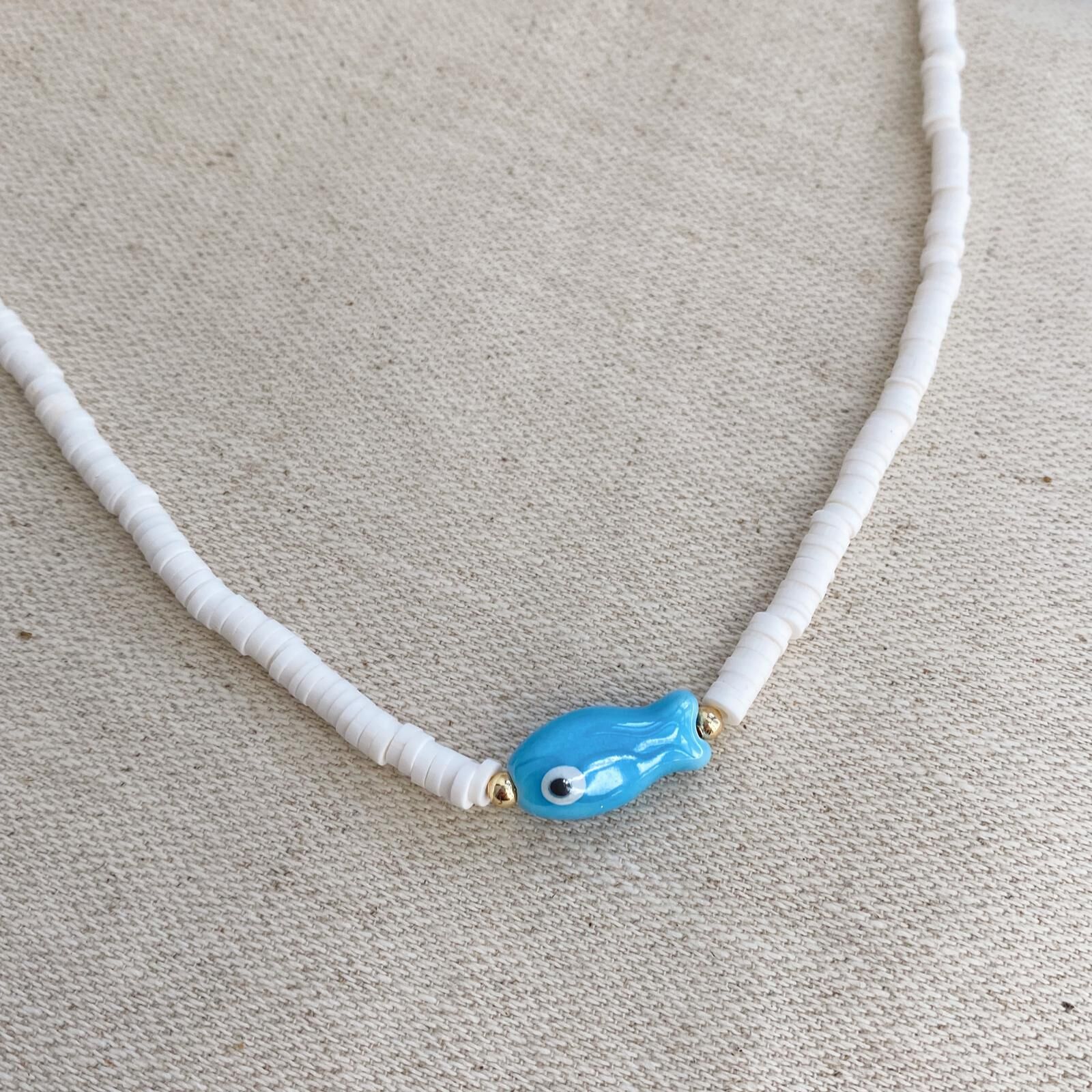 Beyaz Fimo Boncuklu Mavi Balık Kolye | 925 Gümüş Boncuklu Kolyeler 925 ...